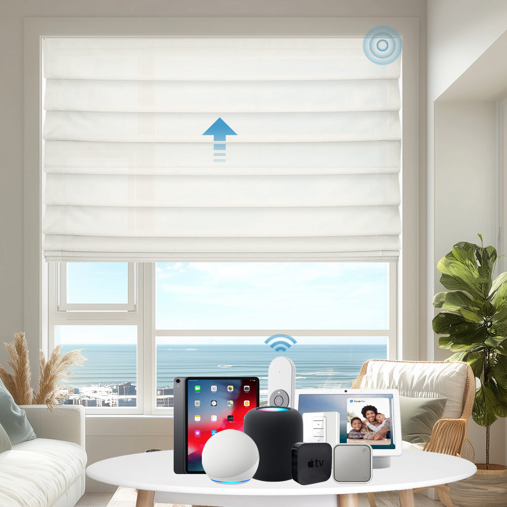 SmartWave Motorized Light Filtering Soft Fold / Hobbled Roman Shades 4