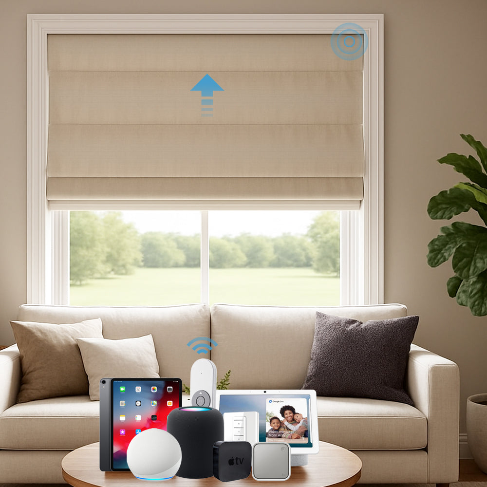 SmartWave Motorized Plain Fold Roman Shades 100% Blackout Harmony