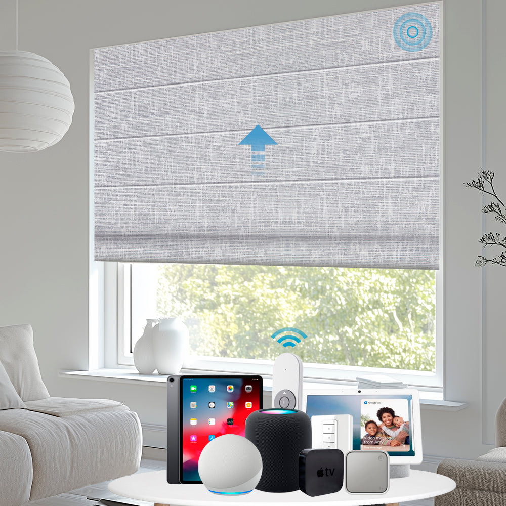 SmartWave Motorized Cordless Roman Shades 100% Blackout Graceful