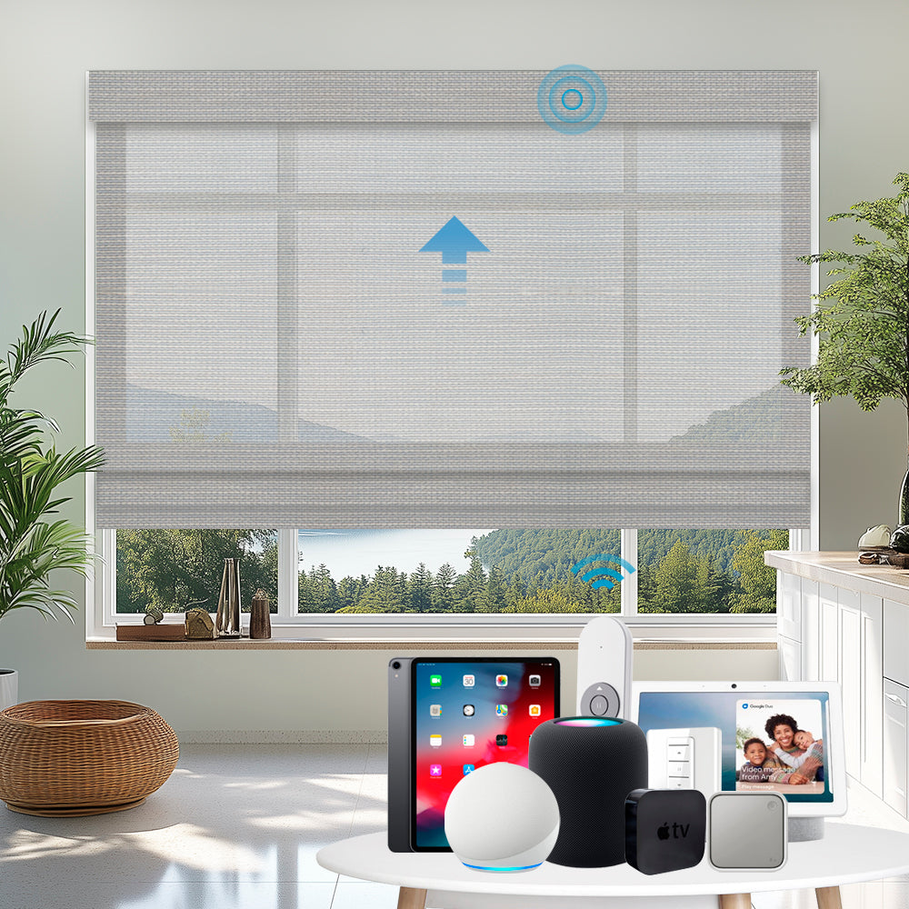 SmartWave Motorized Woven Wood Bamboo&Paper Shades Pure
