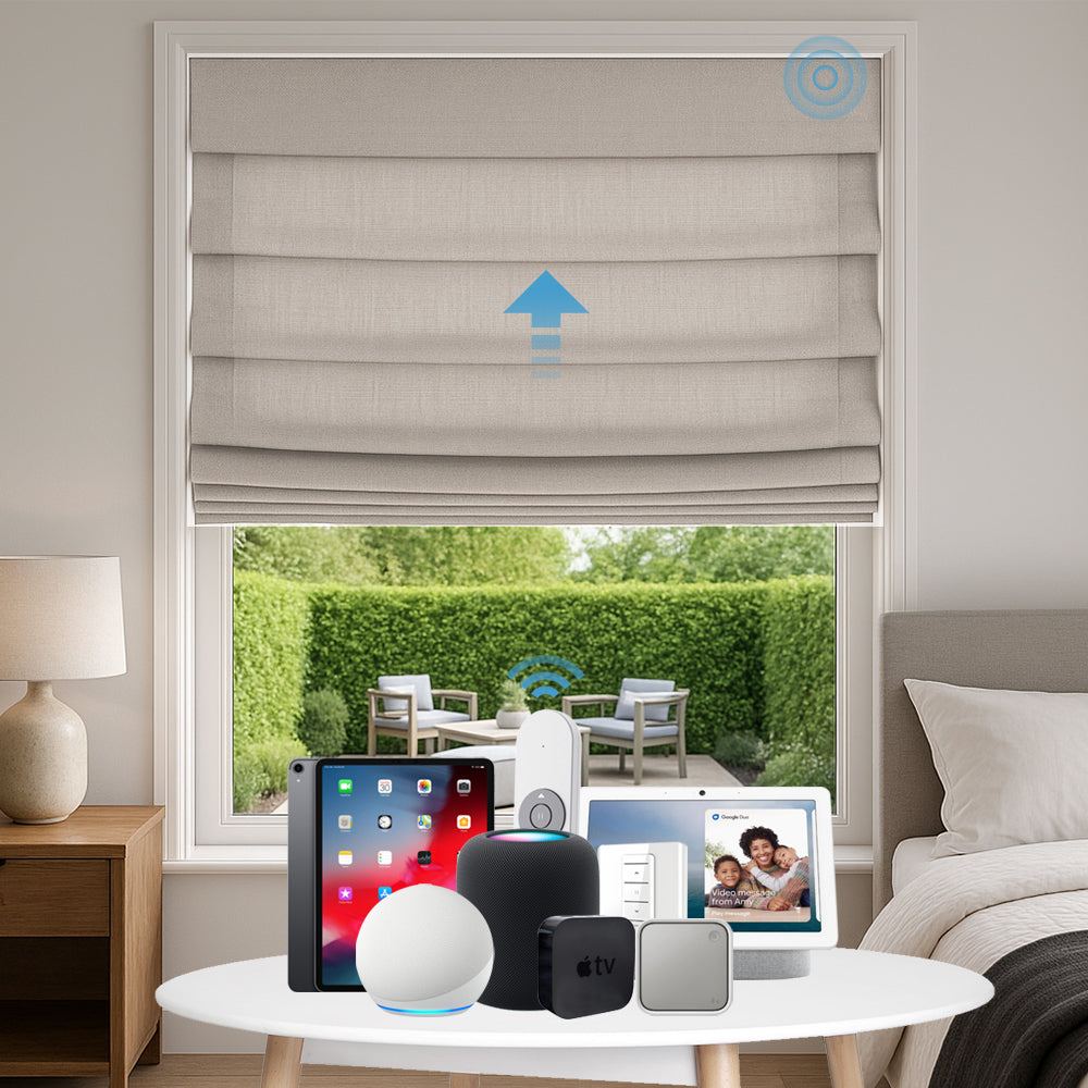 SmartWave Motorized Light Filtering Soft Fold / Hobbled Roman Shades 8
