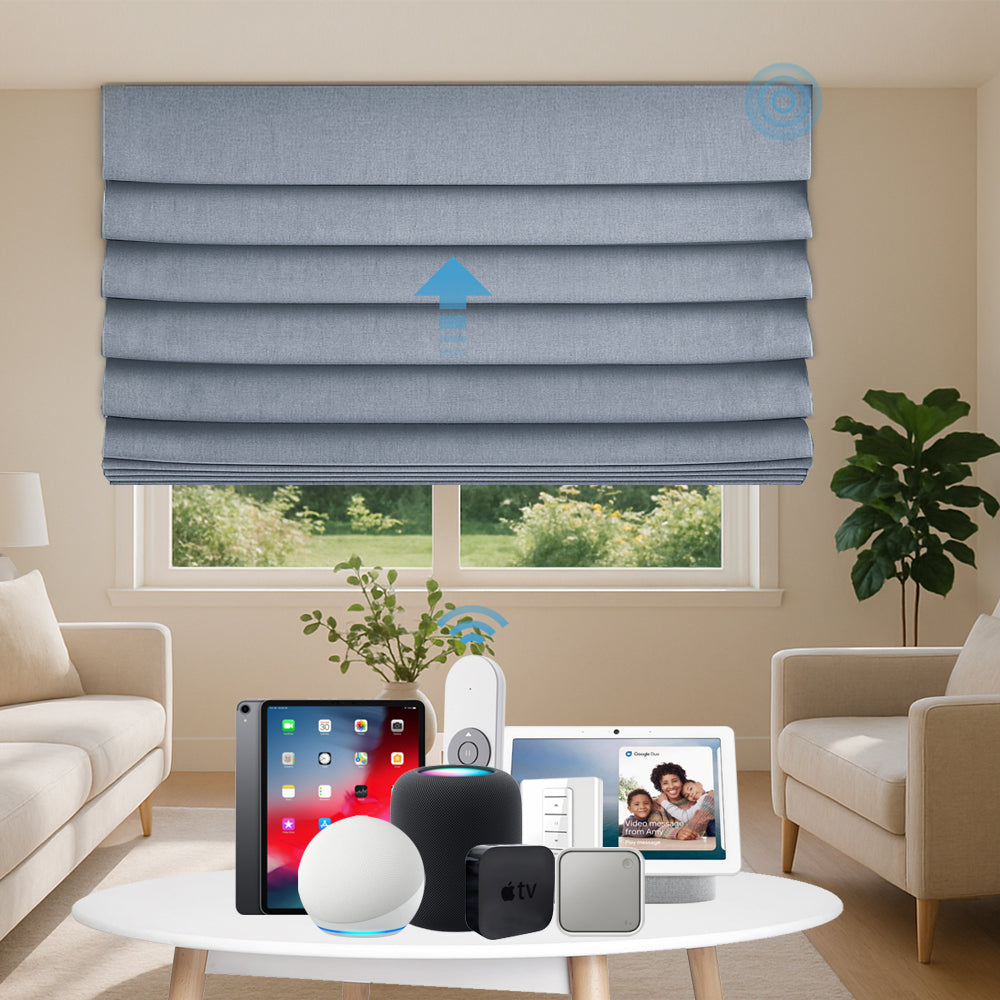 SmartWave Motorized Soft Fold / Hobbled Roman Shades 100% Blackout Vog