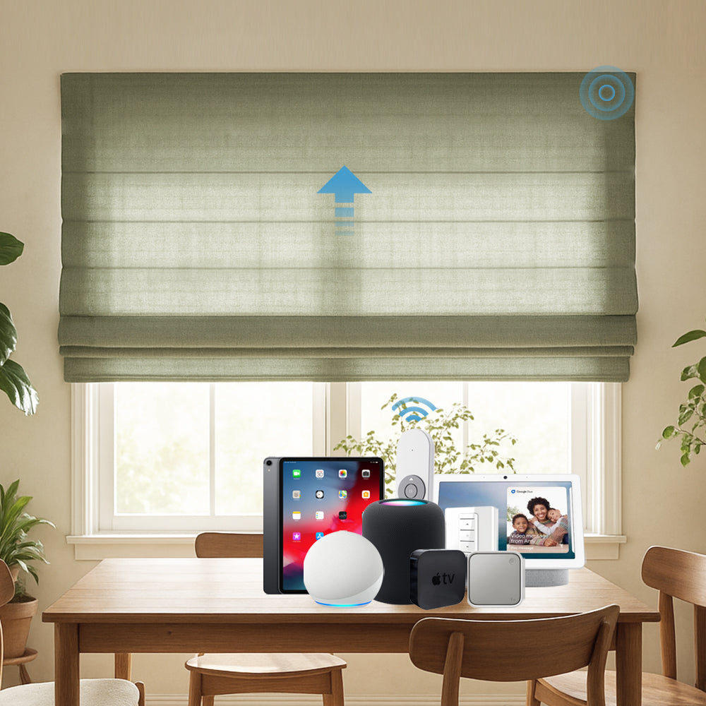 SmartWave Motorized Light Filtering Plain Fold Roman Shades 70% Blacko
