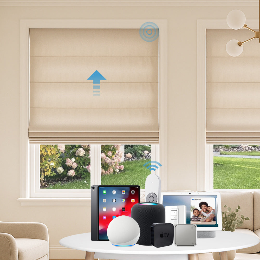 SmartWave Motorized Light Filtering Plain Fold Roman Shades 80% Blacko