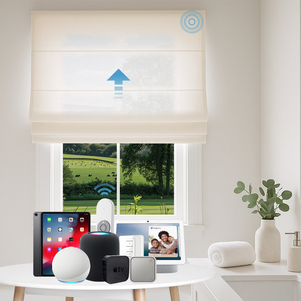 SmartWave Motorized Light Filtering Plain Fold Roman Shades 40% Blacko