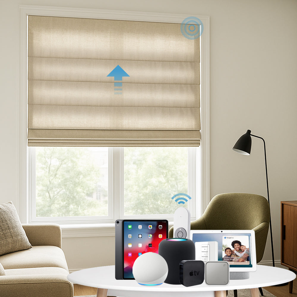 SmartWave Motorized Light Filtering Plain Fold Roman Shades 60% Blacko