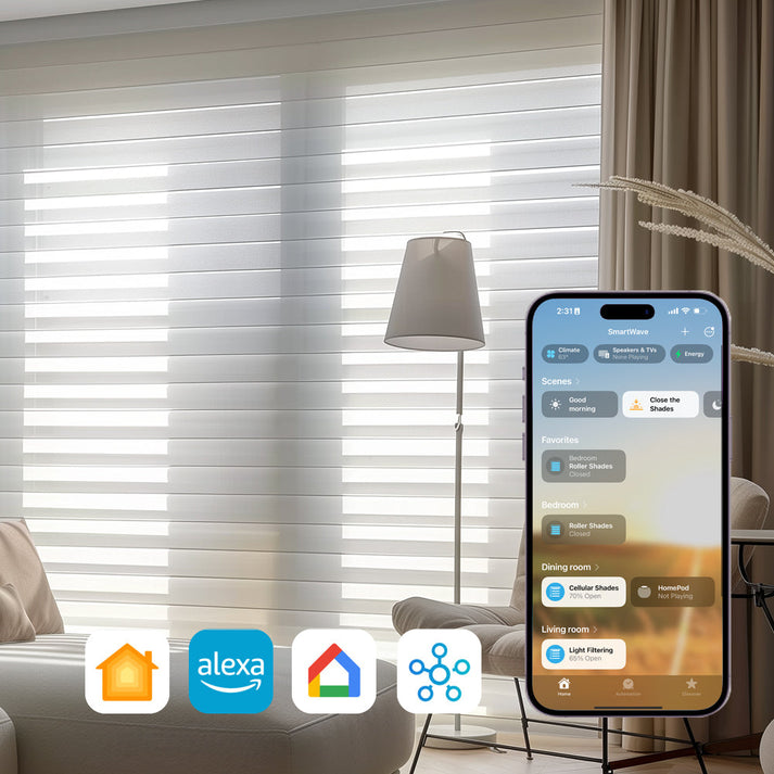 SmartWave Motorized Translucent Shangri-La Sheer Shades 70% Blackout L