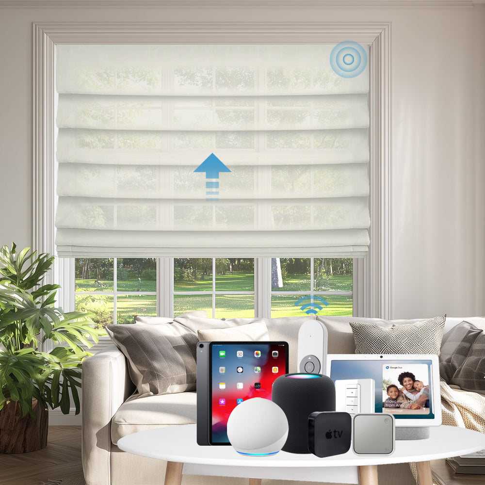 SmartWave Motorized Light Filtering Soft Fold / Hobbled Roman Shades 4