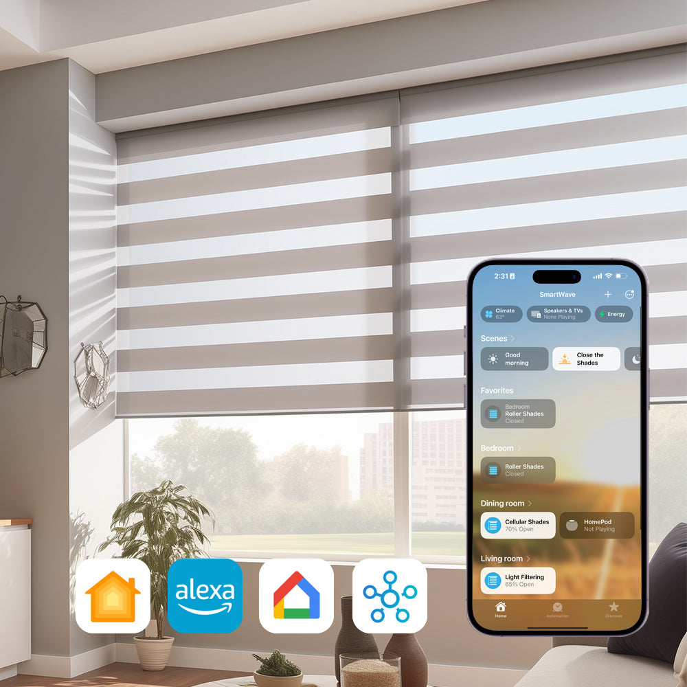 SmartWave Motorized Translucent Zebra Shades 75% Blackout 3.1 Inches G