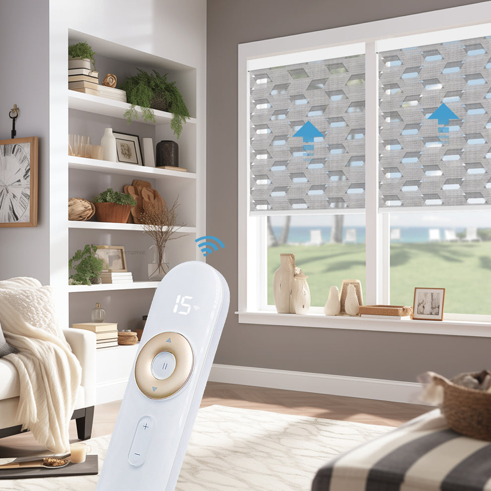 SmartWave Motorized Translucent Zebra Shades 70% Blackout 3D Artistic