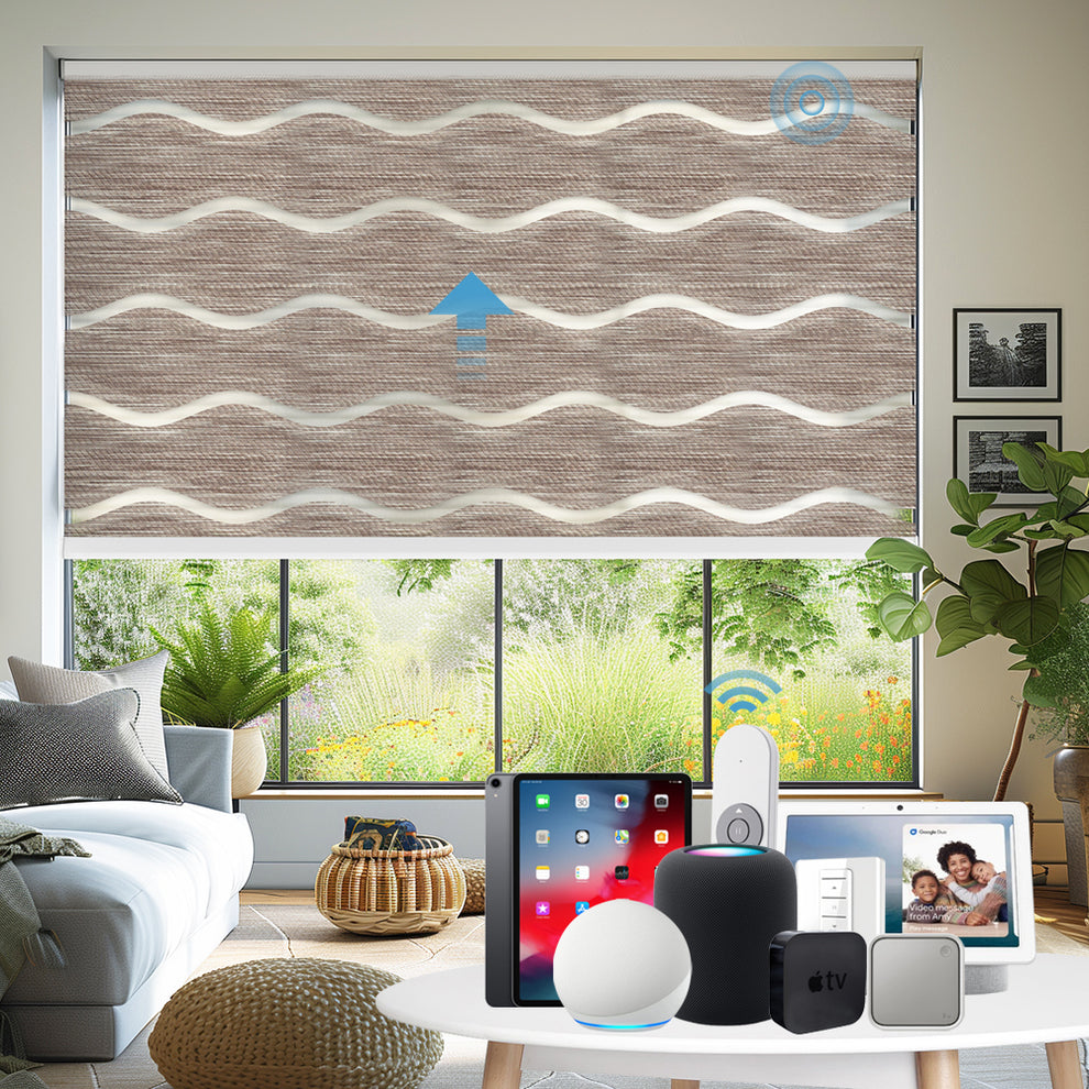 SmartWave Motorized Translucent Zebra Shades 70% Blackout 3D Artistic