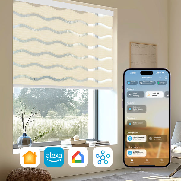 SmartWave Motorized Translucent Zebra Shades 70% Blackout 3D Artistic