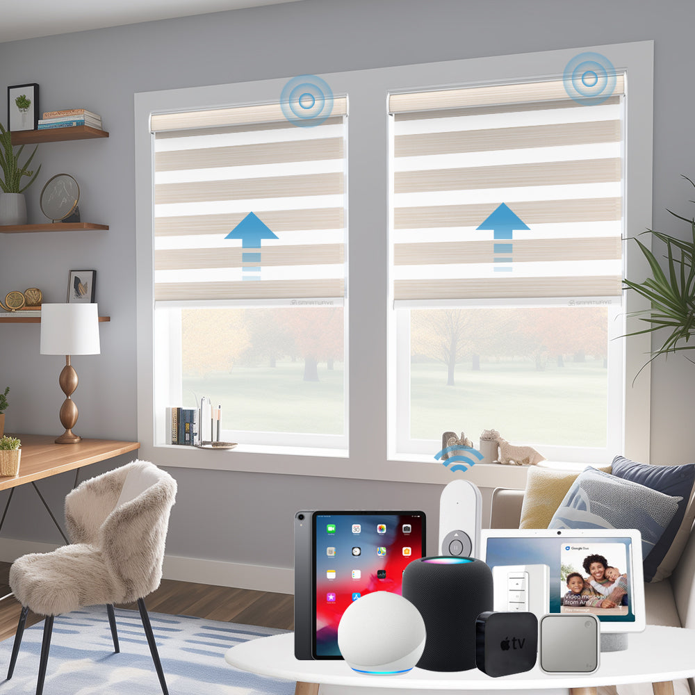 SmartWave Motorized Translucent Zebra Shades 65% Blackout 3.9 Inches V