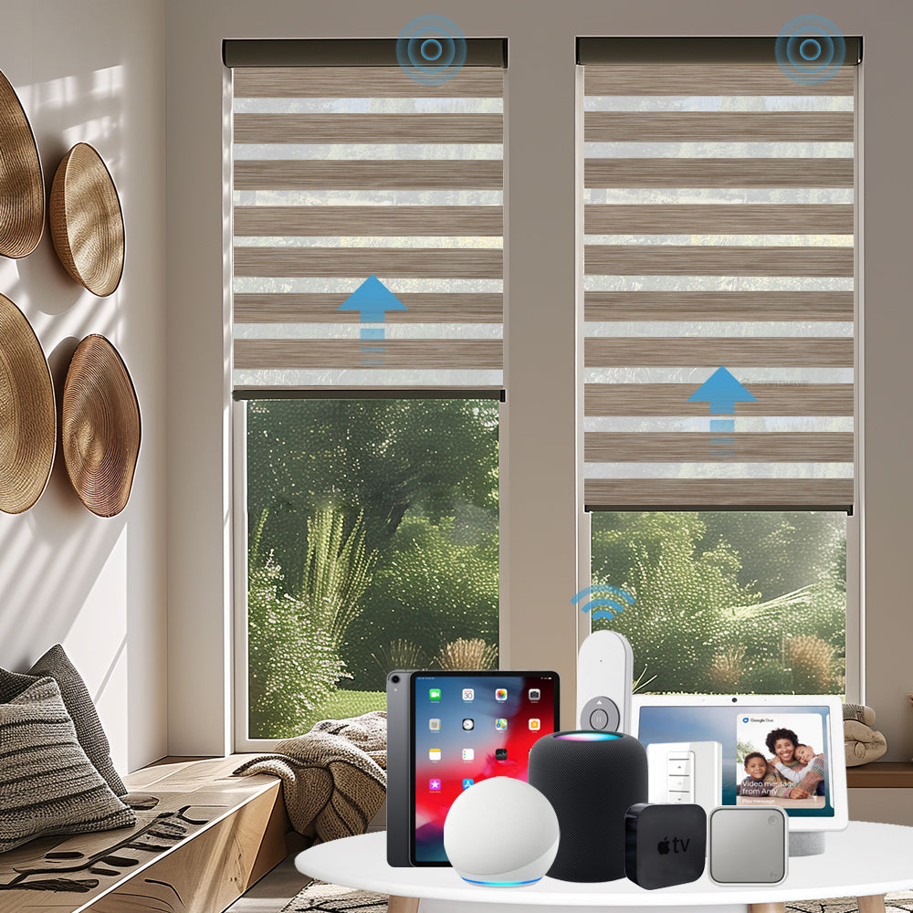 SmartWave Motorized Translucent Zebra Shades 85% Blackout 3.9 Inches L